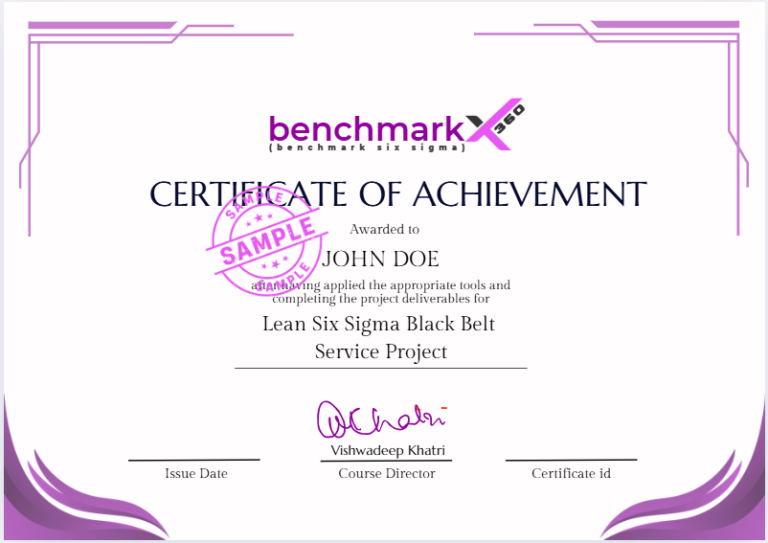 Lean Six Sigma Black Belt Service Project Certificate - Benchmark X 360