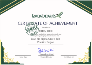 Lean Six Sigma Green Belt Practice Project Certificate - Benchmark X 360